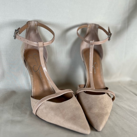 Jessica Simpson | Shoes | Jessica Simpson Suede Nude Ankle Strap Heels ...